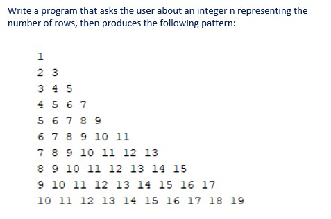 Solved Write a program that asks the user about an integer n | Chegg.com