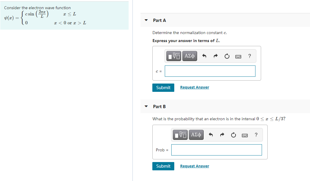 Solved Consider the electron wave function L csin (22) Part | Chegg.com