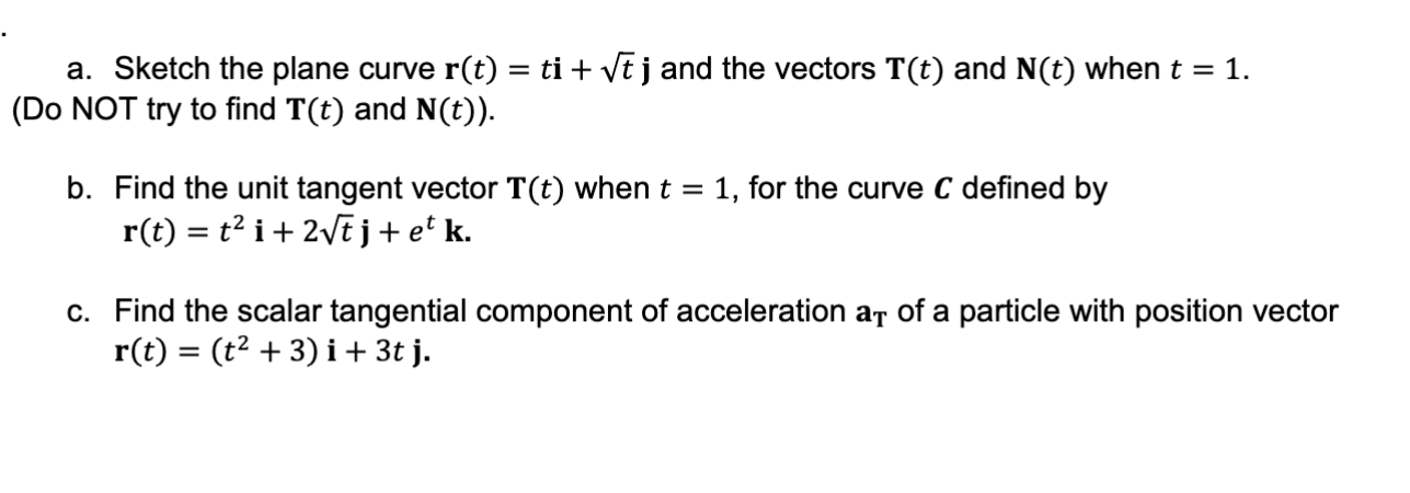 Solved a. Sketch the plane curve r(t)=ti+tj and the vectors | Chegg.com