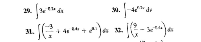 Solved Integral 3e^-0.2x dx integral -4e^0.2v dv integral | Chegg.com