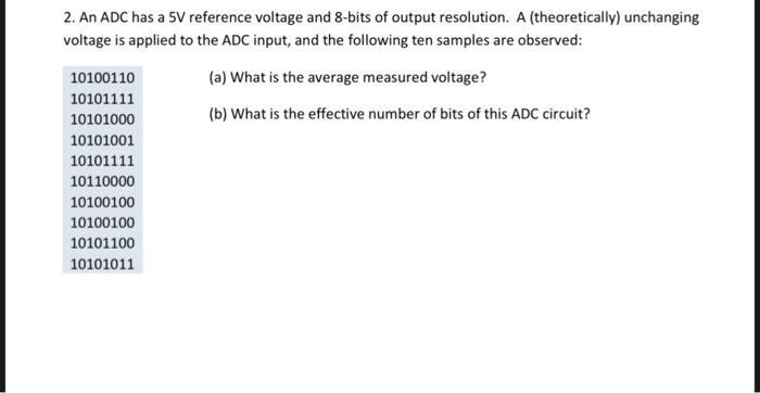 Solved 2. An ADC has a 5V reference voltage and 8-bits of | Chegg.com