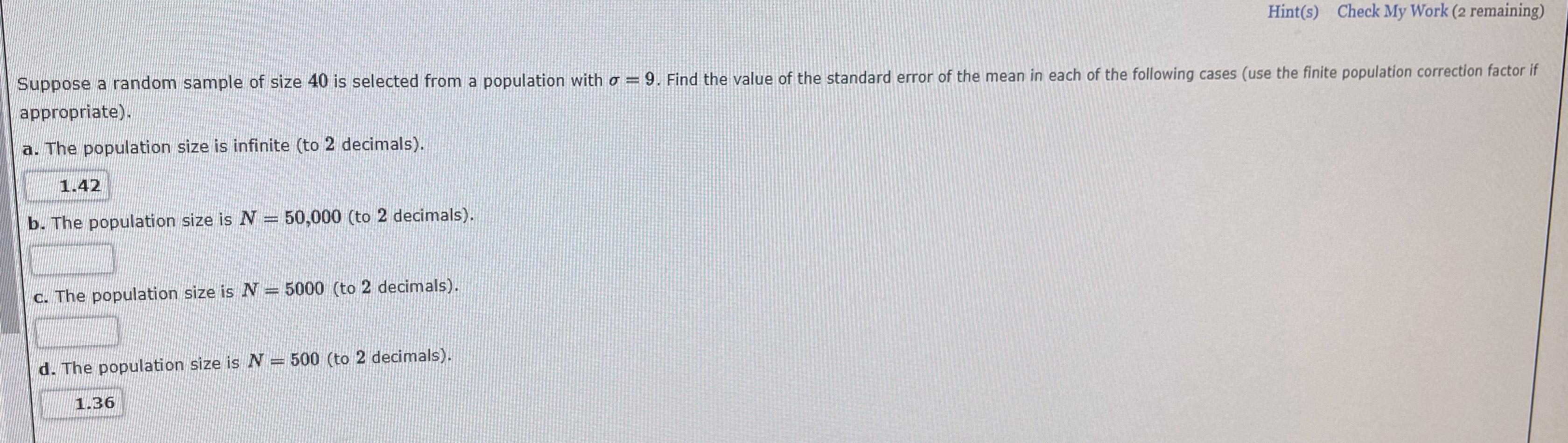 Solved Hint(s) Check My Work (2 remaining) Suppose a random | Chegg.com