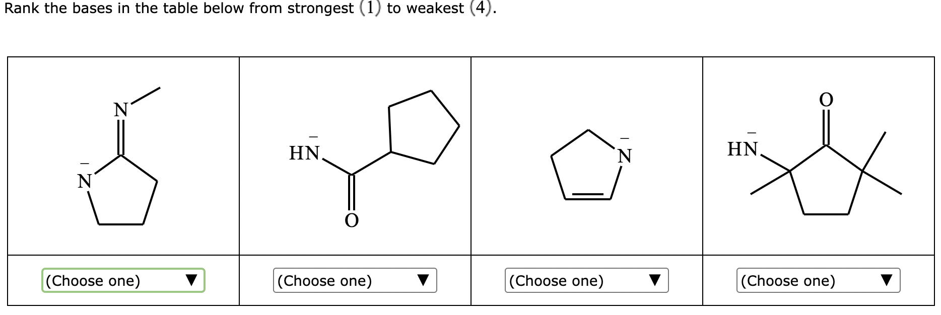 Solved Rank the bases in the table below from strongest (1) | Chegg.com
