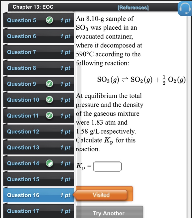 Solved Chapter 13: EOC [References An 8.10-g sample of SO3 | Chegg.com