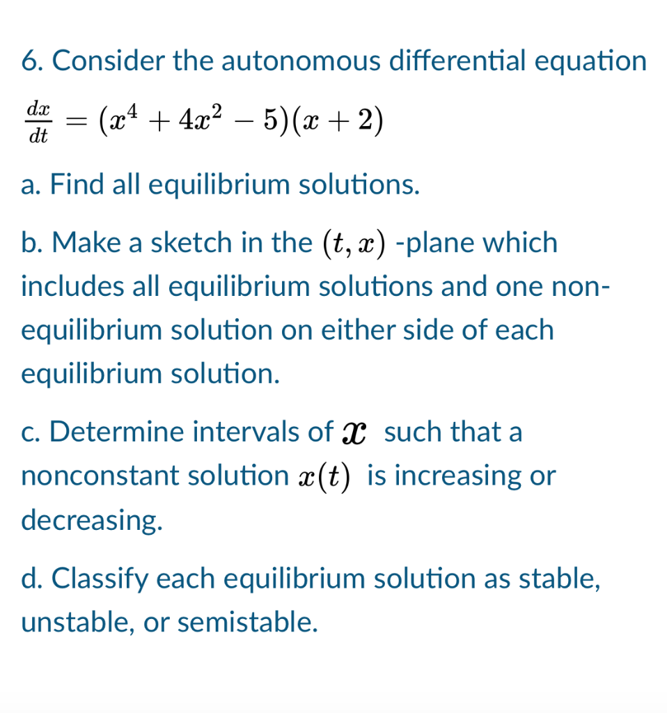 Solved 6. Consider the autonomous differential equation dx = | Chegg.com