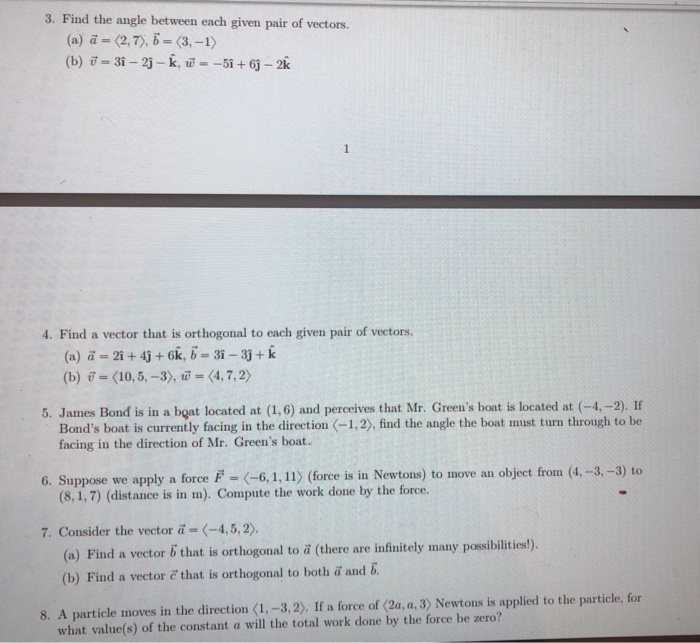 Solved 3. Find the angle between each given pair of vectors. | Chegg.com