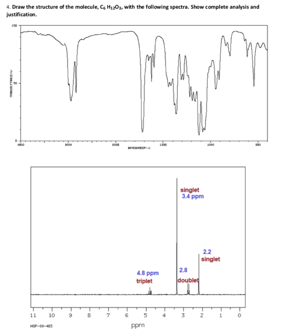 Solved 4. Draw the structure of the molecule, C6H1203, with | Chegg.com