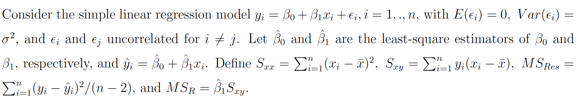 Solved Consider the simple linear regression model yi = Bo + | Chegg.com