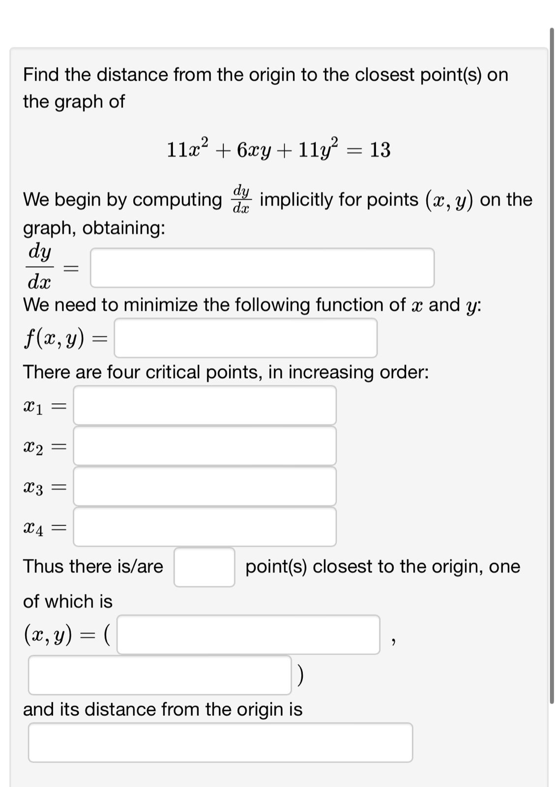 Solved Find the distance from the origin to the closest | Chegg.com
