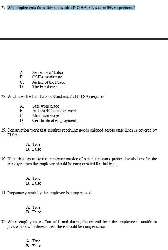 Solved 27. Who implements the safety standards of OSHA and | Chegg.com