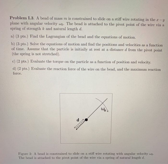 Solved Problem I.3. A bead of mass m is constrained to slide | Chegg.com
