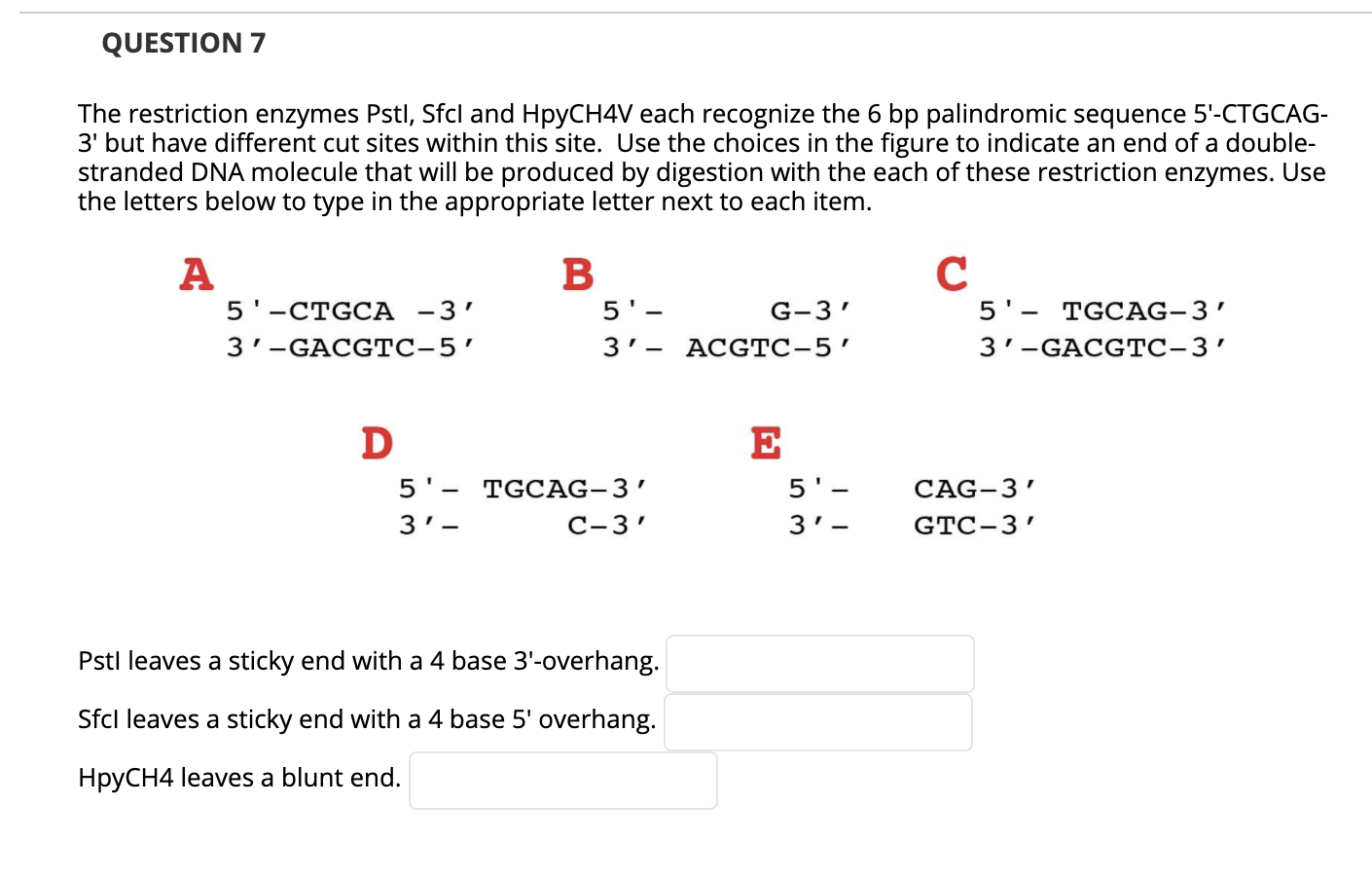 Solved The restriction enzymes PstI, SfcI and HpyCH4V each | Chegg.com