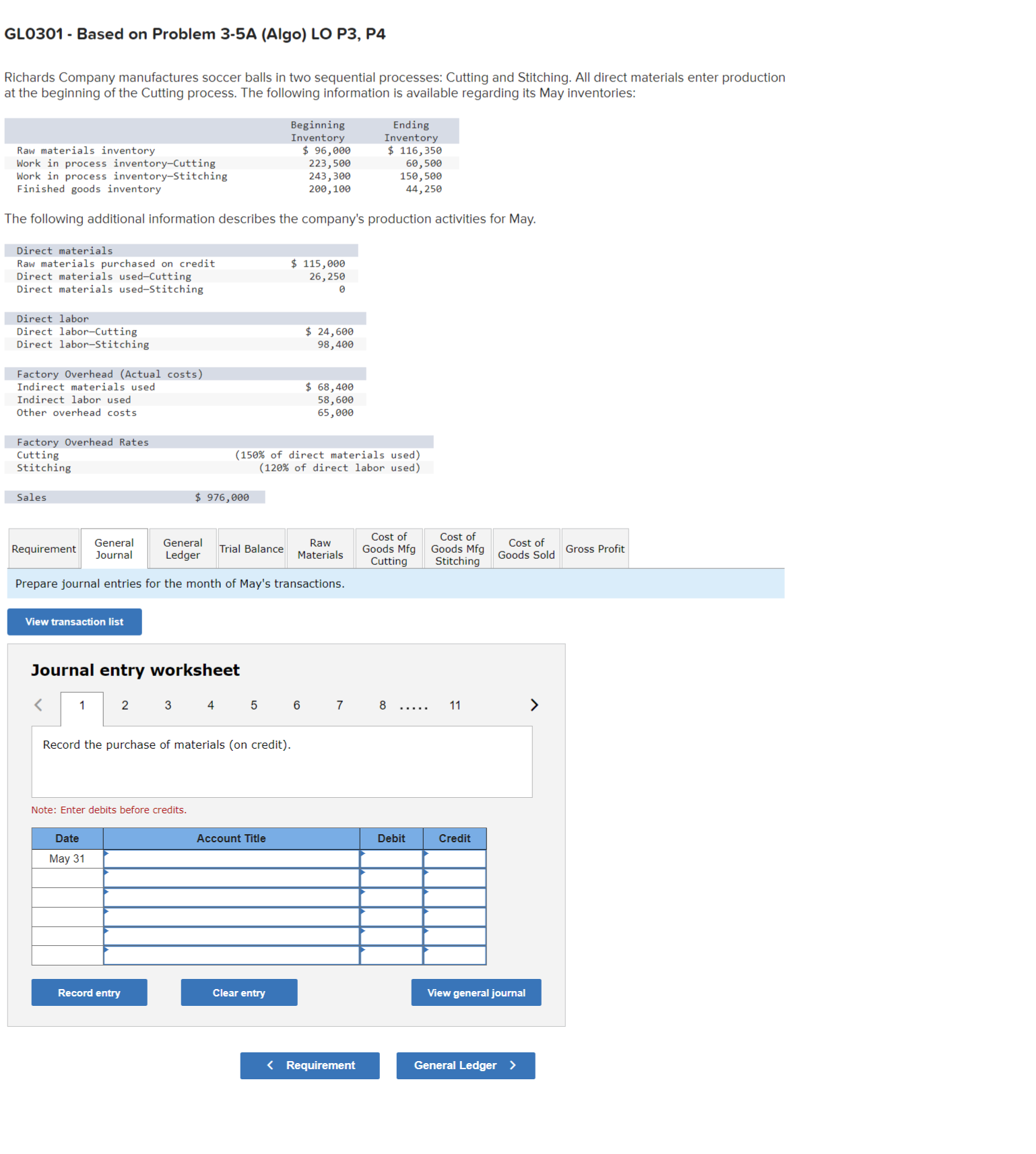 Solved GL0301 - ﻿Based on Problem 3-5A (Algo) ﻿LO P3, | Chegg.com