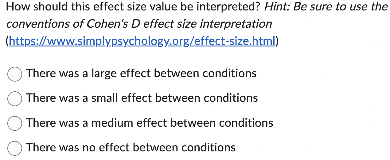 How should this effect size value be interpreted? | Chegg.com