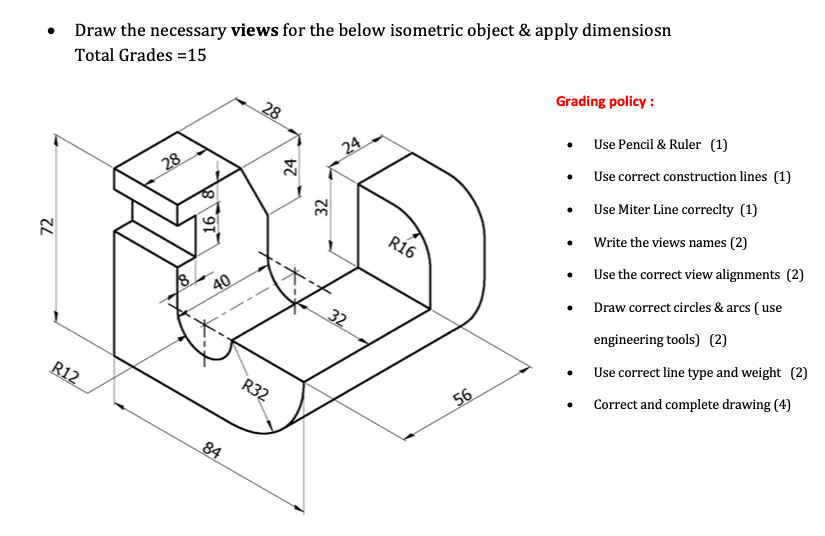 Solved How to draw the TOP, FRONT and RIGHT SIDE VIEW OF | Chegg.com