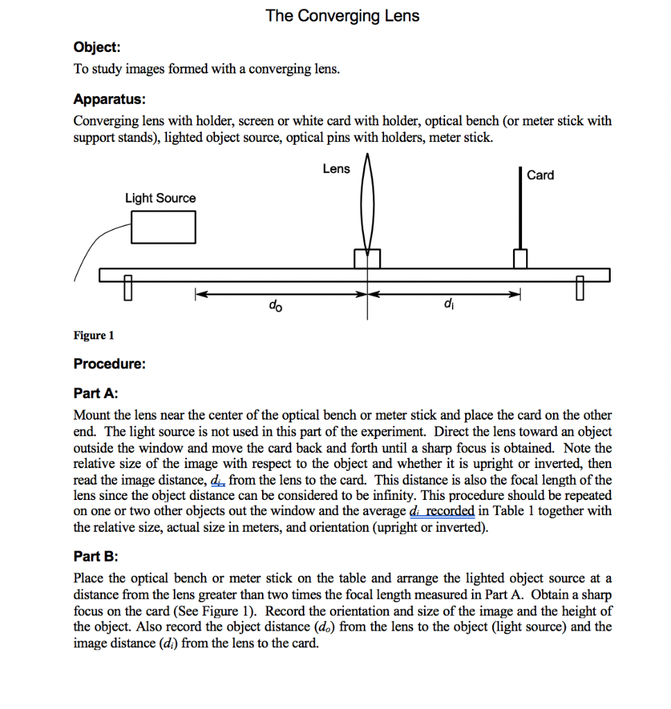 Solved The Converging Lens Object: To study images formed | Chegg.com