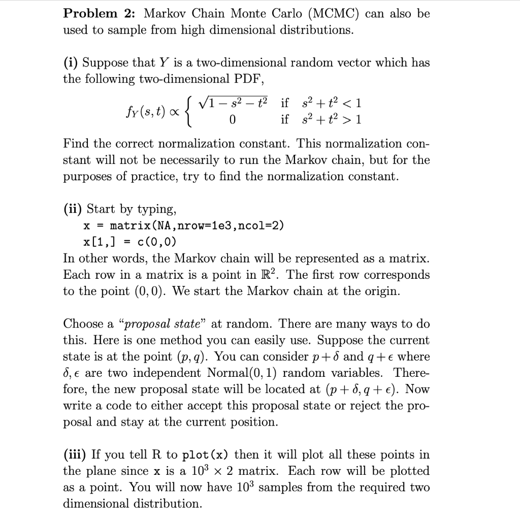 Problem 2: Markov Chain Monte Carlo (MCMC) can also | Chegg.com
