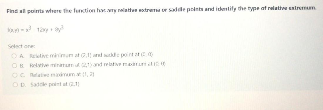 Solved Find all points where the function has any relative | Chegg.com