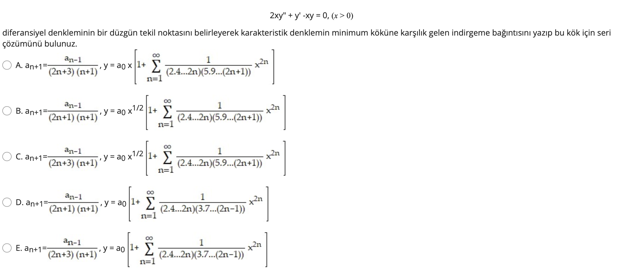 Solved 2xy′′+y′−xy=0,(x>0) diferansiyel denkleminin bir | Chegg.com