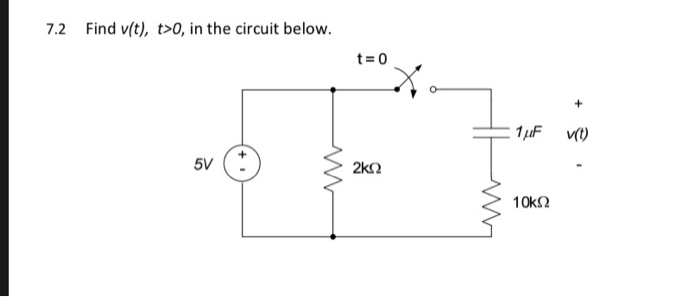 Solved Find v(t), t>0, in the circuit below. 7.2 t 0 + 1uF + | Chegg.com