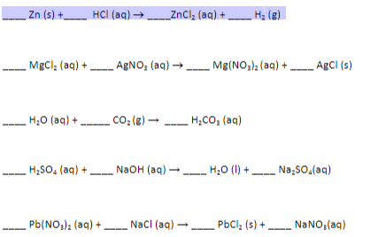 Solved Zn(s)+…HCl(aq)→ZnCl2(aq)+…H2( g) | Chegg.com
