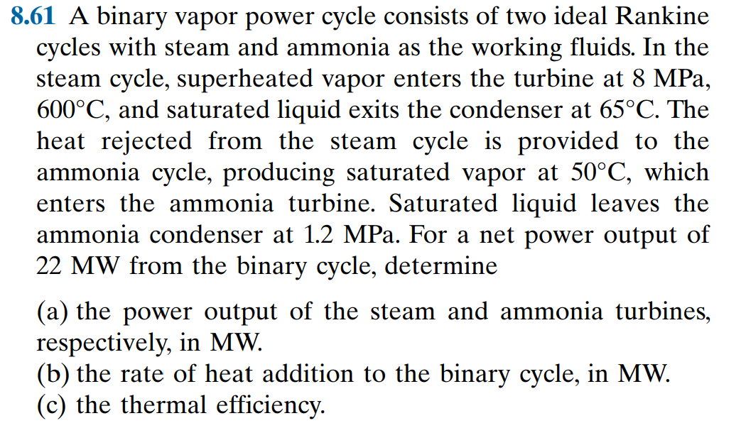 Solved 8.61 A binary vapor power cycle consists of two ideal | Chegg.com