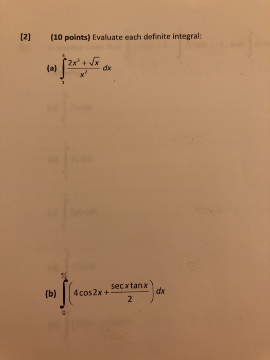Solved Evaluate each definite integral: | Chegg.com