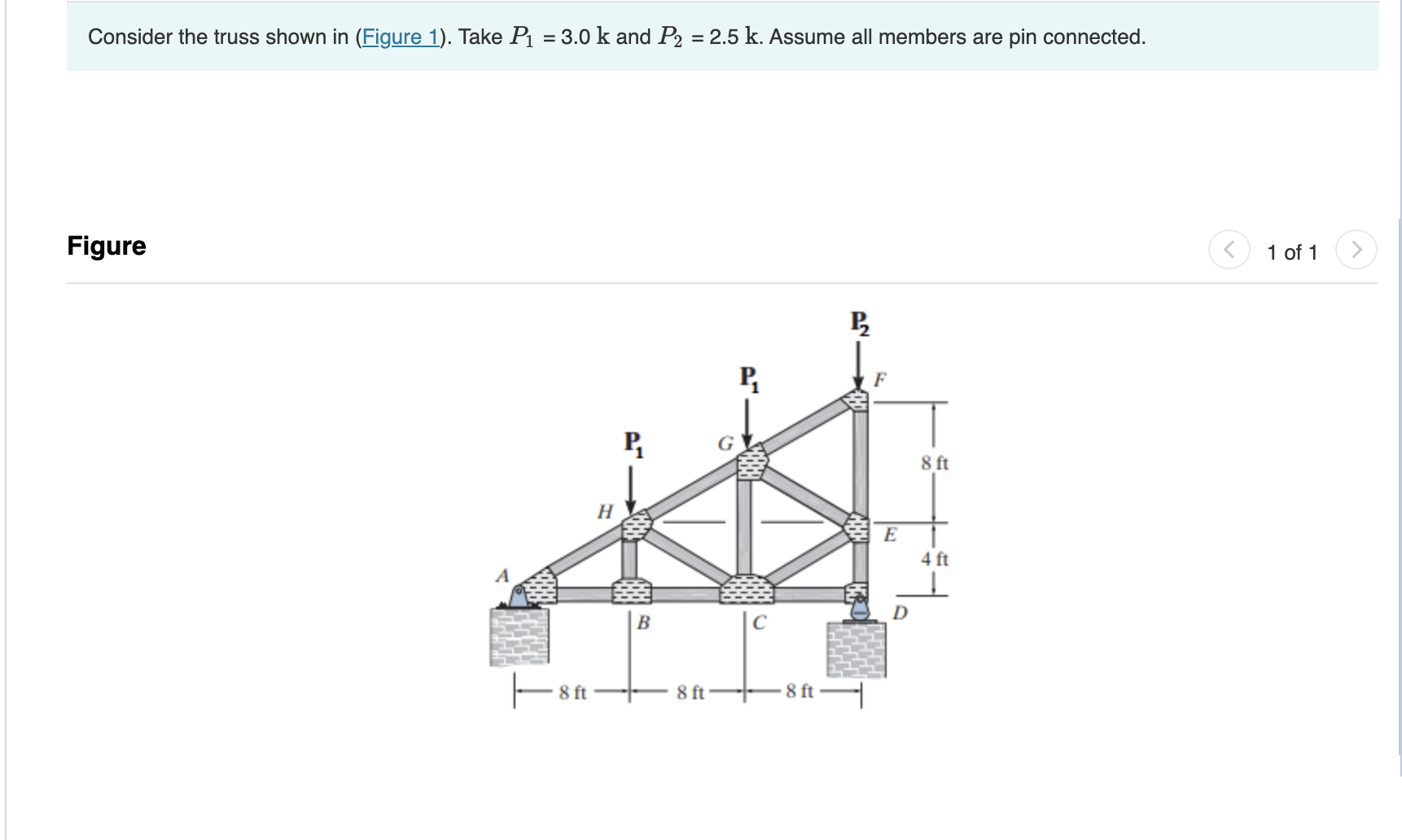 Solved Consider the truss shown in (Figure 1). ﻿Take P1=3.0k | Chegg.com