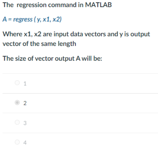 Solved The Regression Command In Matlab Aregressyx1x2 