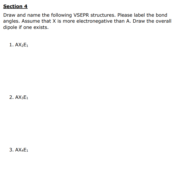 Solved Section 4Draw and name the following VSEPR | Chegg.com