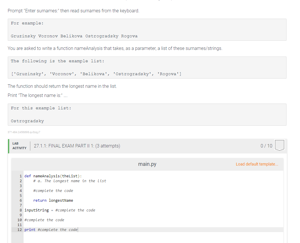Solved Prompt "Enter surnames:" then read surnames from the | Chegg.com