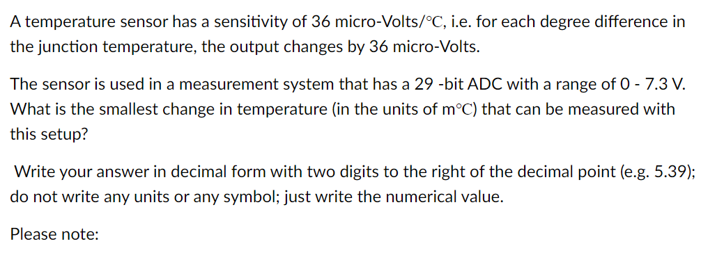Solved A temperature sensor has a sensitivity of 36 | Chegg.com