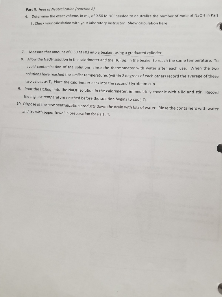 Solved Experimental Procedure Part I. Heat of Solution | Chegg.com