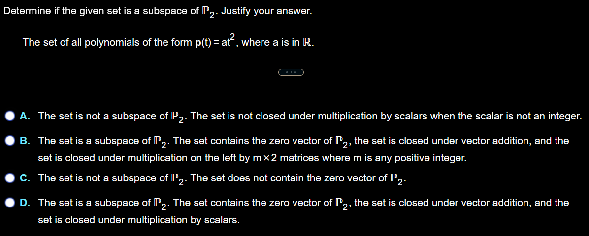 Solved Determine if the given set is a subspace of P2. | Chegg.com