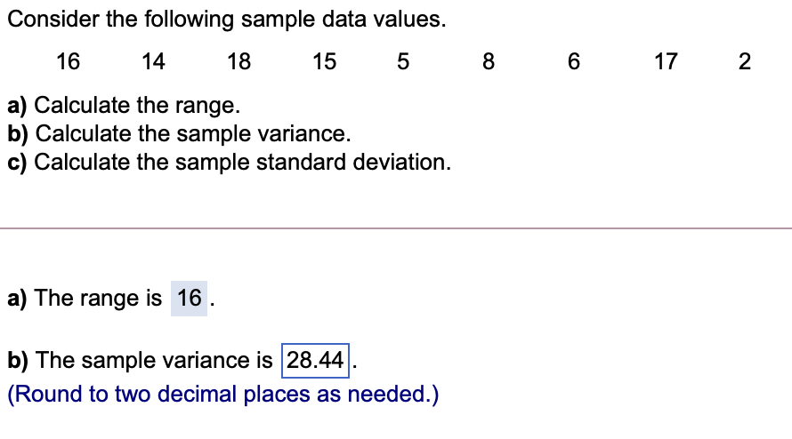 Solved Consider the following sample data values. 16 14 18 | Chegg.com