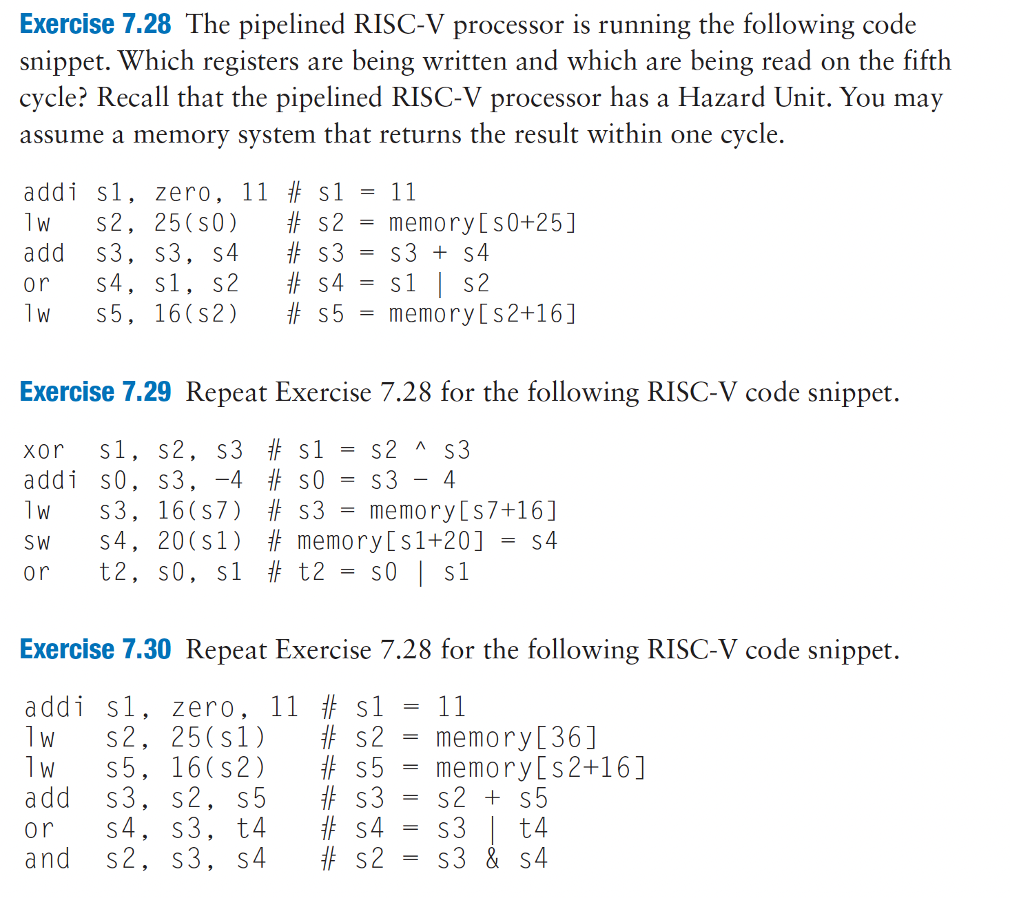 Exercise 7.28 The pipelined RISC-V processor is | Chegg.com