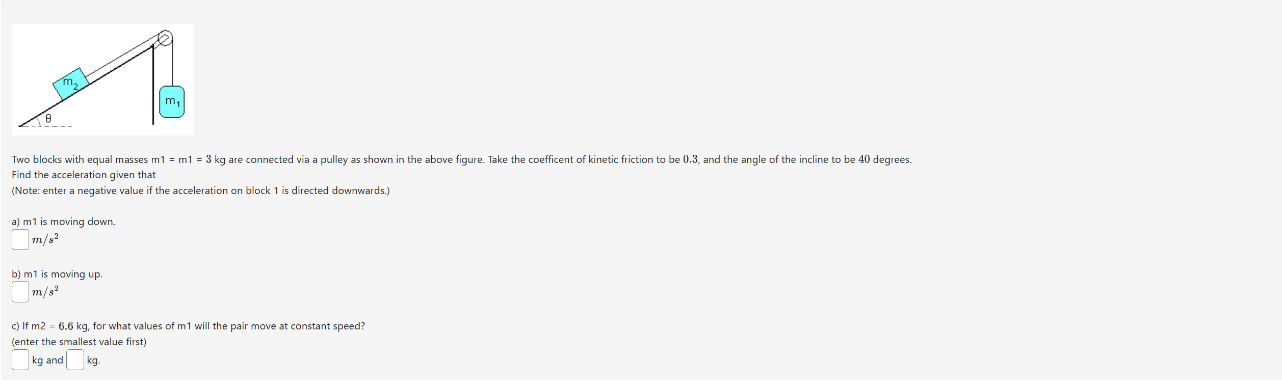 Solved Two blocks with equal masses m1=m1=3 kg are connected | Chegg.com