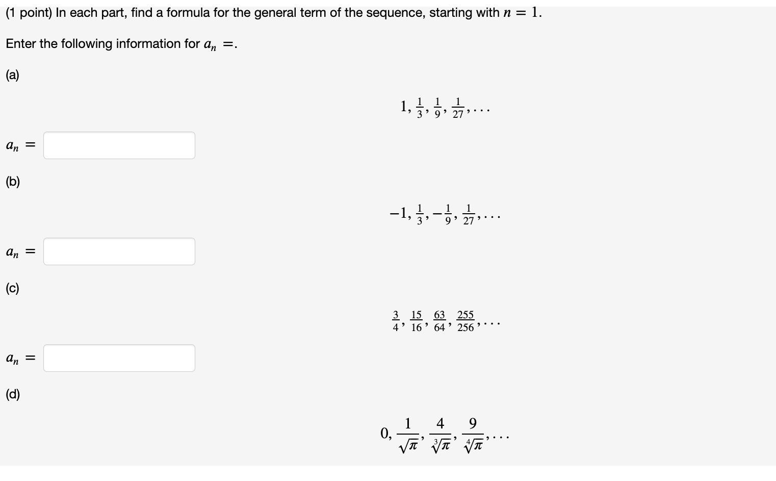 Solved (1 point) In each part, find a formula for the | Chegg.com