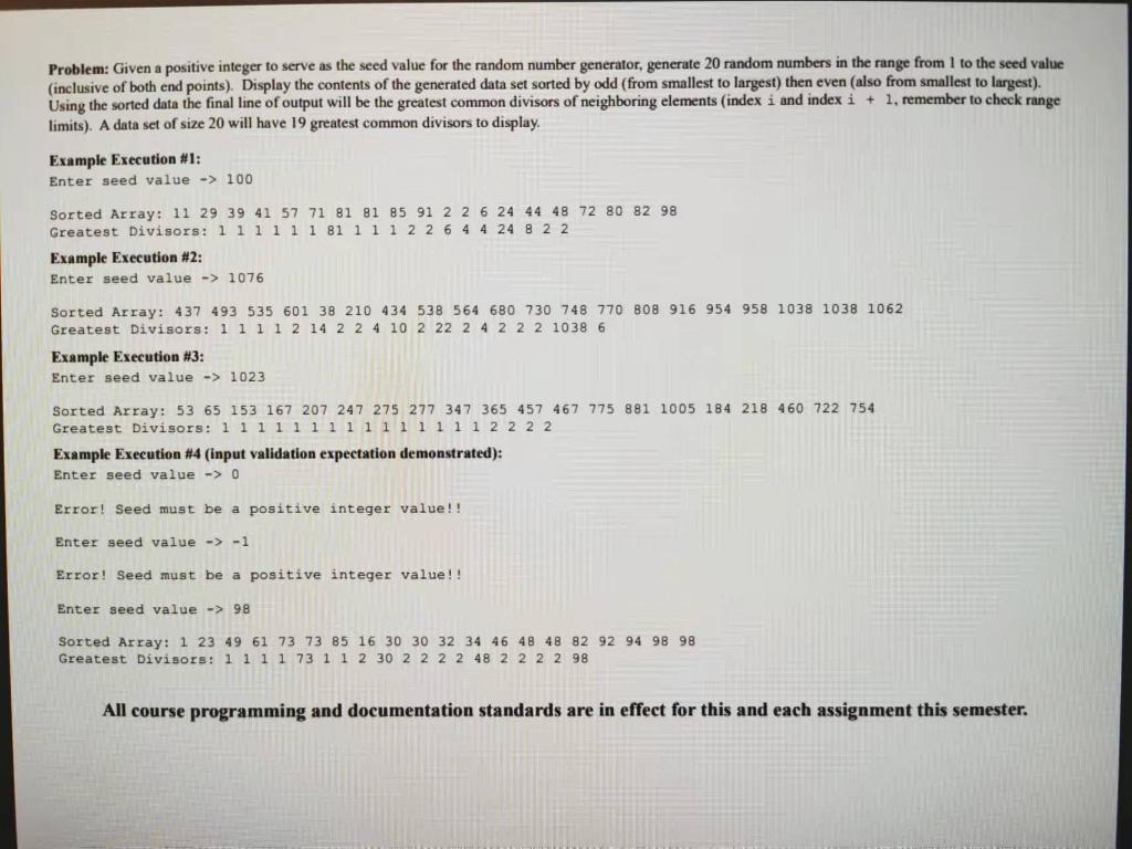 Solved Problem: Given a positive integer to serve as the | Chegg.com