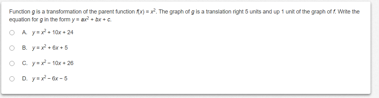 Solved Function g is a transformation of the parent function | Chegg.com