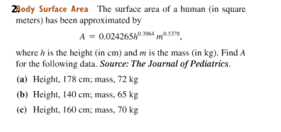 Solved 2Body Surface Area The surface area of a human (in | Chegg.com