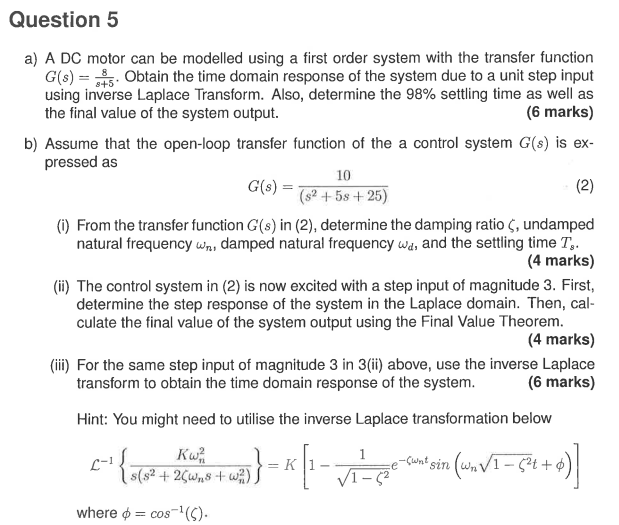 Solved Question 5 a) A DC motor can be modelled using a | Chegg.com
