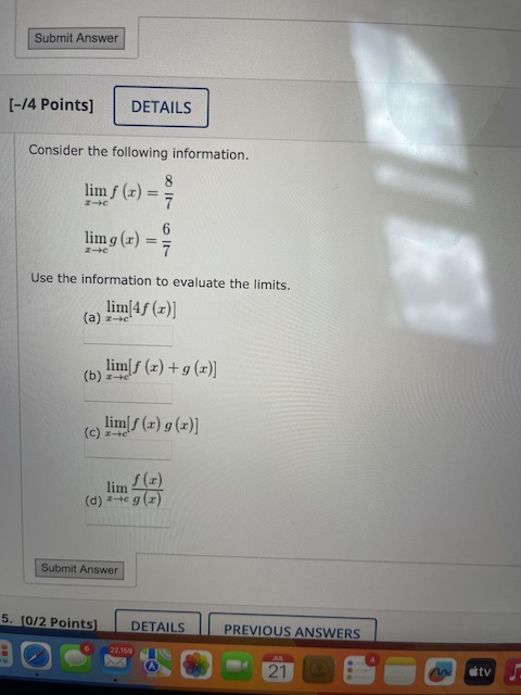Solved Consider the following information. lim_(x->c)f(x) = | Chegg.com