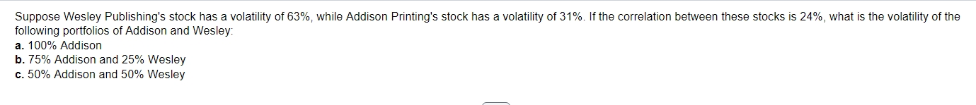 Solved Suppose Wesley Publishing's stock has a volatility of | Chegg.com