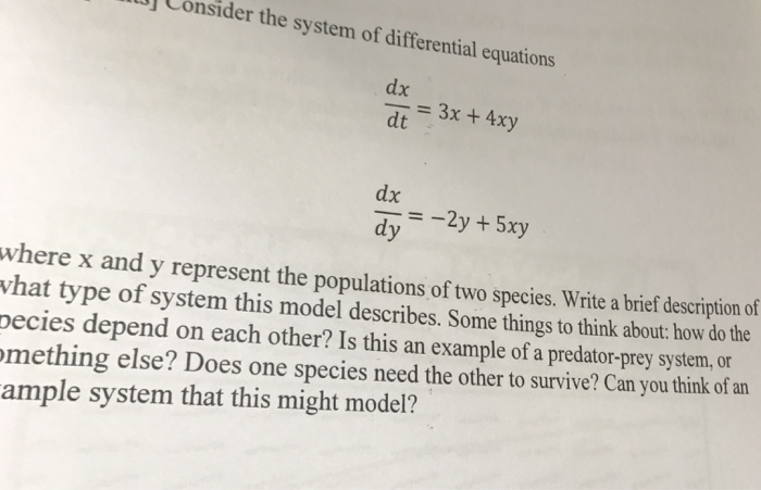 Solved Consider The System Of Differential Equations Dx Dt