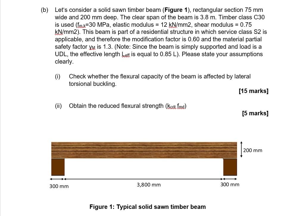 Solved (b) Let’s consider a solid sawn timber beam | Chegg.com