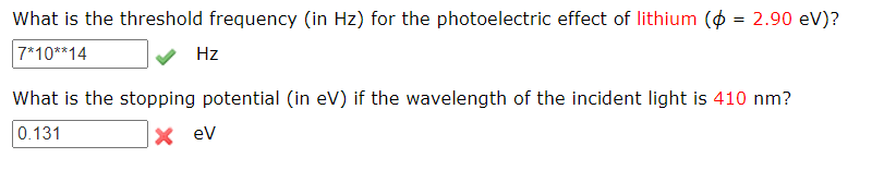 Solved What is the threshold frequency (in Hz) for the | Chegg.com