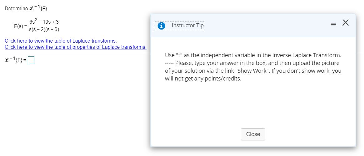 Solved Determine {F} 682 - 195 + 3 s(S-2)(-6) F(s) = | Chegg.com