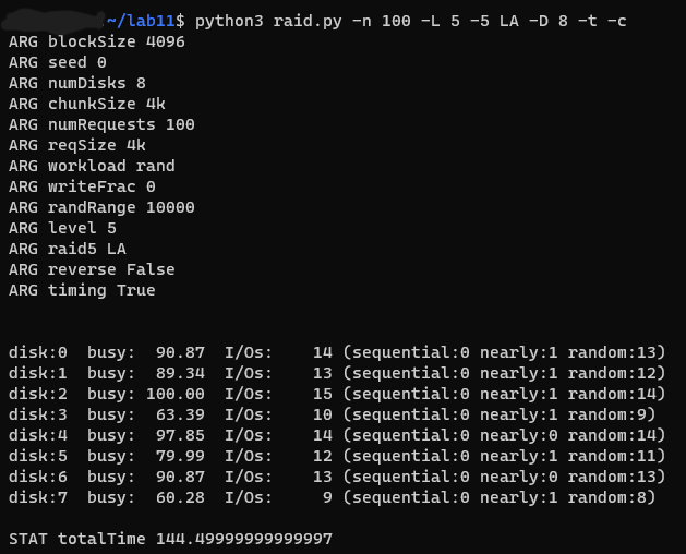 Solved : / Lab11\$ python3 raid.py −n100-L 5 -5 LA - D 4 -t | Chegg.com
