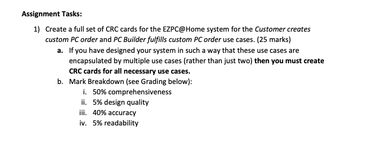 Solved Assignment Tasks 1 Create A Full Set Of Crc Cards
